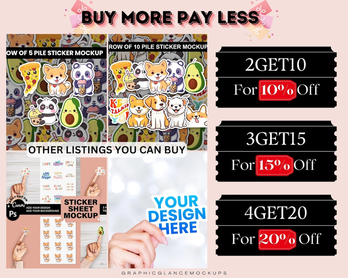 Sticker Pile Mockup, Sticker Mockup, Row of 8, Multiple, Decal Mockup ...