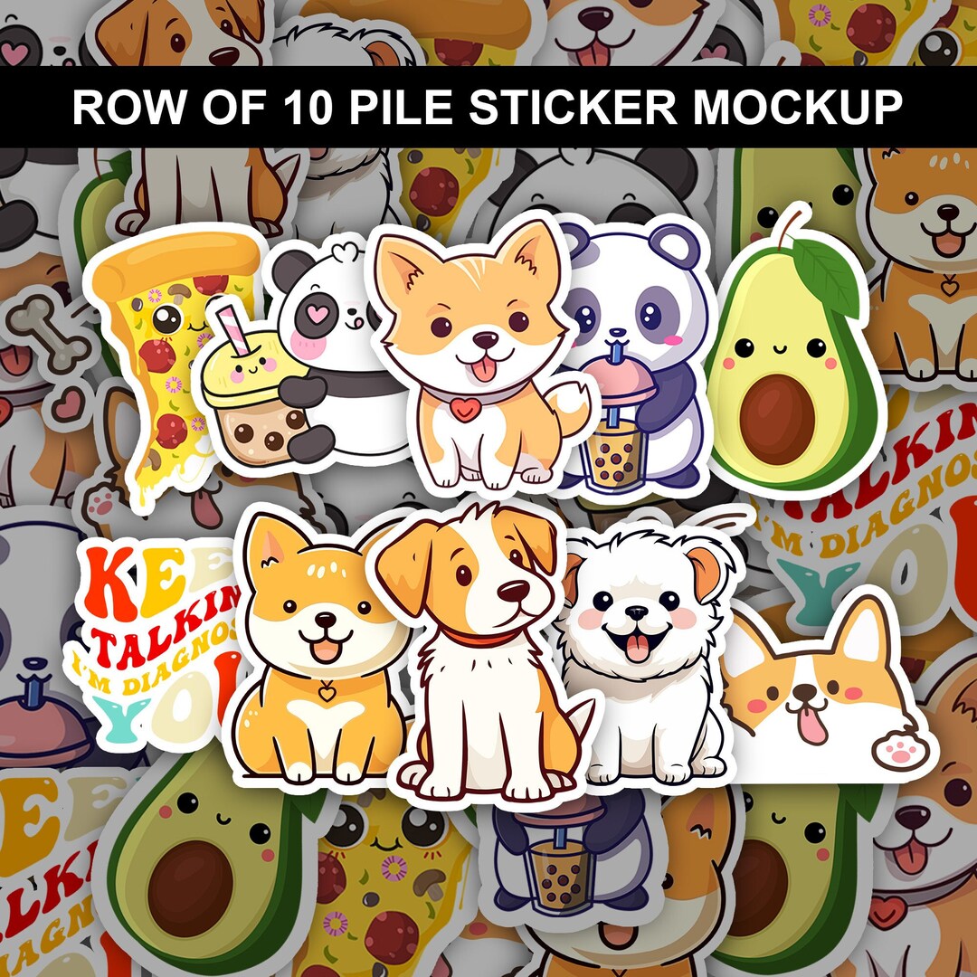 Row of 10 Sticker Pile Mockup, Sticker Mockup, Multiple, Decal Mockup ...