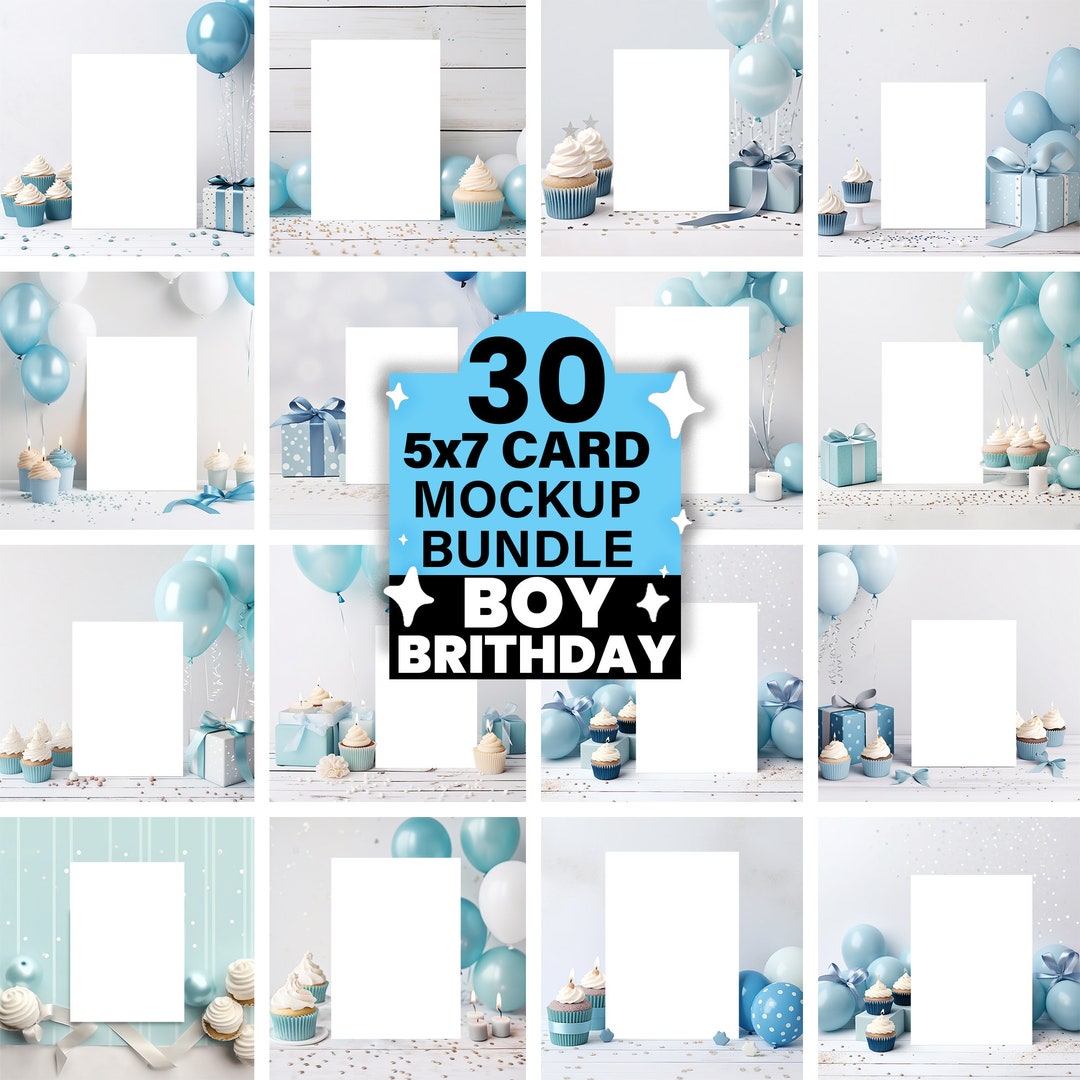30 Blue Card Invitation 5x7 Mockup, Blue, Boy Card Mockup Bundle, Card ...