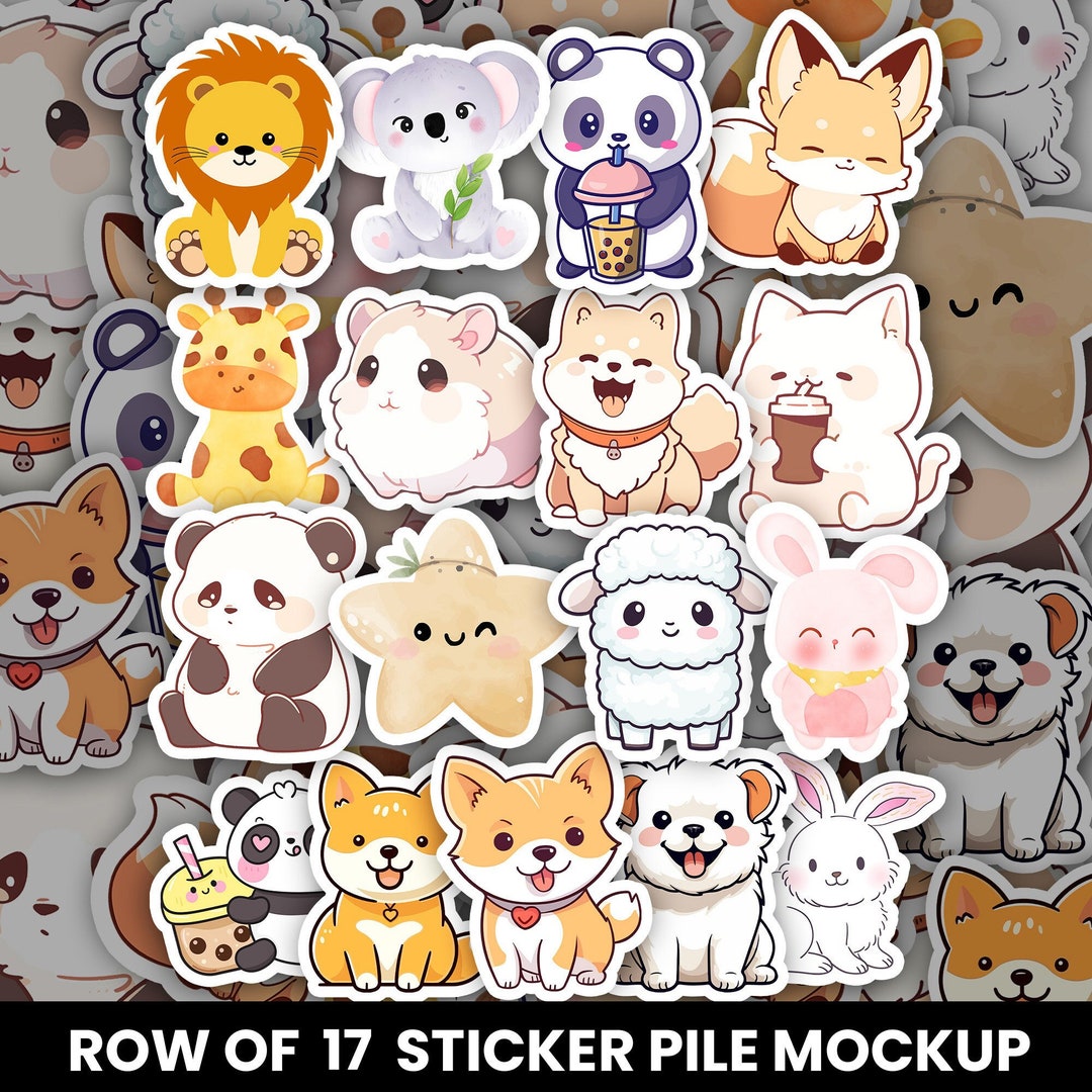 Row of 17 Sticker Pile Mockup, Sticker Mockup, Multiple, Decal Mockup ...
