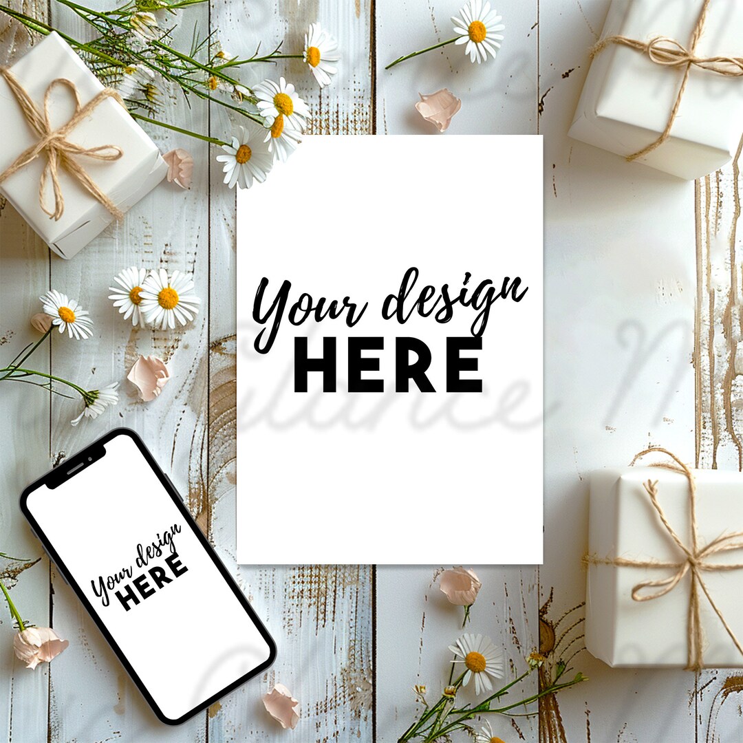 Card and Phone Invitation Mockup, PSD, PNG, Smartphone Greeting Card ...