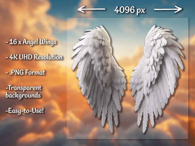 Digital Angel Wings, Photoshop Overlays, High-resolution Transparent ...