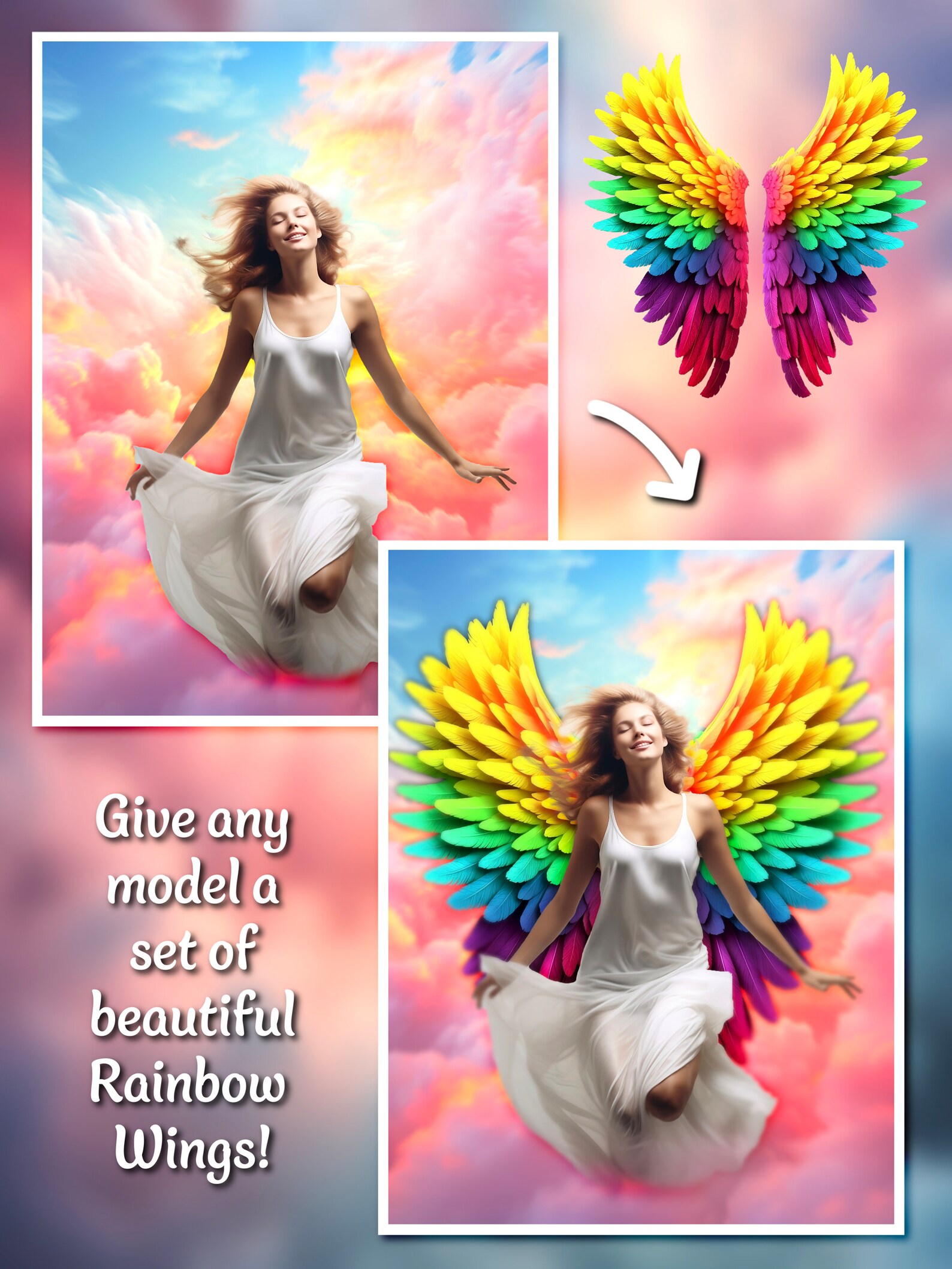 Digital Angel Wings, Photoshop Overlays, High-resolution Transparent ...