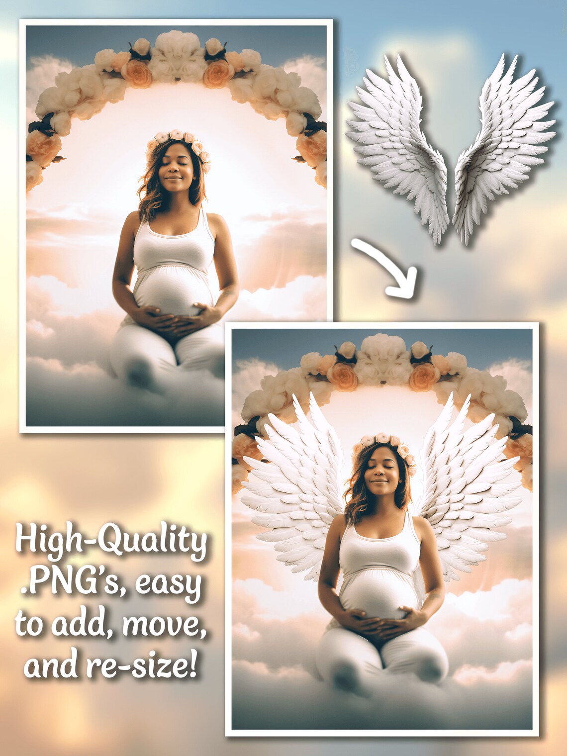 Digital Angel Wings, Photoshop Overlays, High-resolution Transparent ...