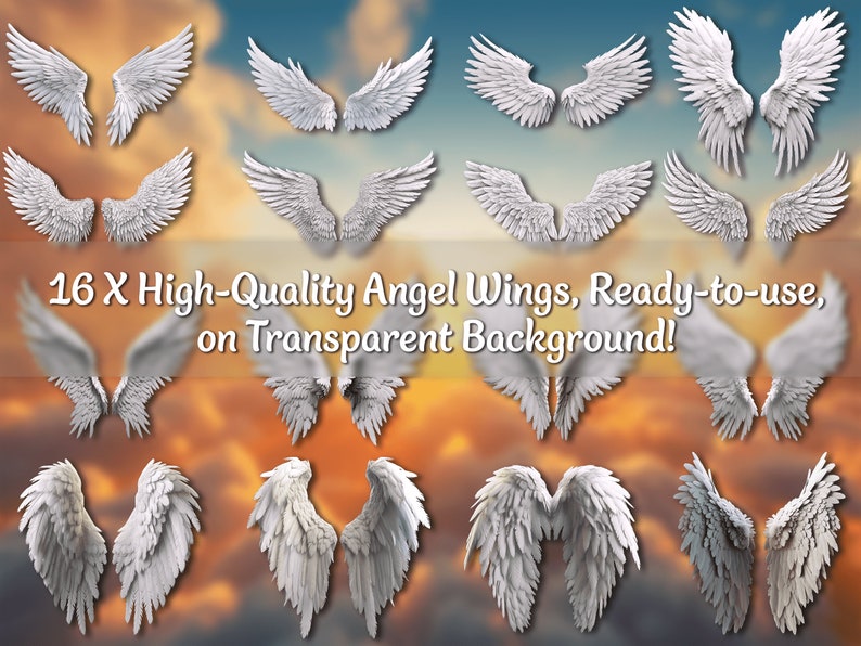 Digital Angel Wings, Photoshop Overlays, High-resolution Transparent ...