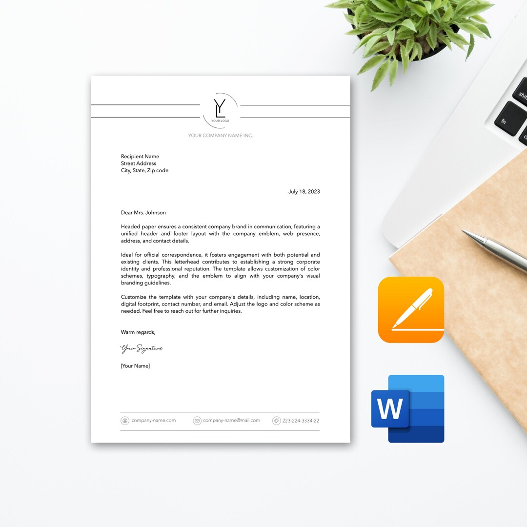 Business Letterhead Template for Microsoft Word and Pages - Etsy