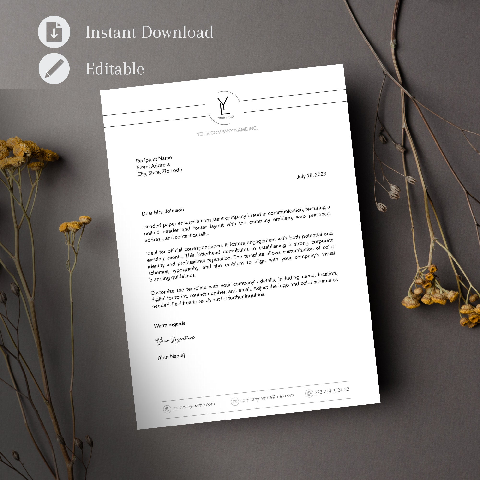 Business Letterhead Template for Microsoft Word and Pages, Letterhead ...