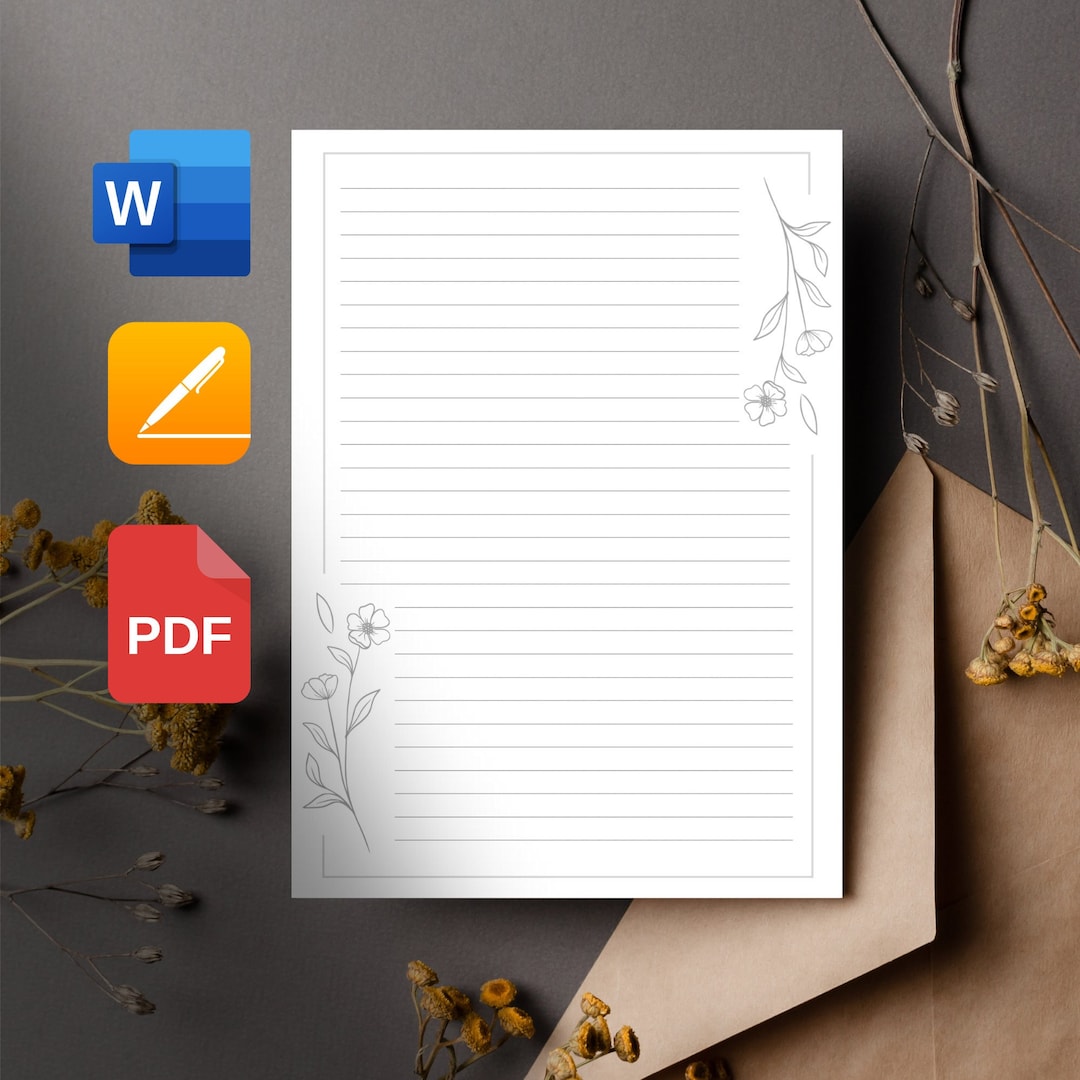 Floral Letterhead Template in A4 Format: Lined and Unlined Layout, PDF ...