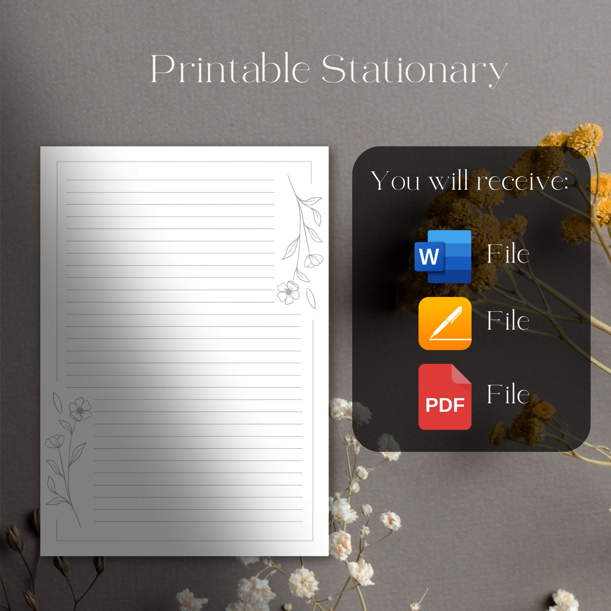 Floral Letterhead Template in A4 Format: Lined and Unlined Layout, PDF ...