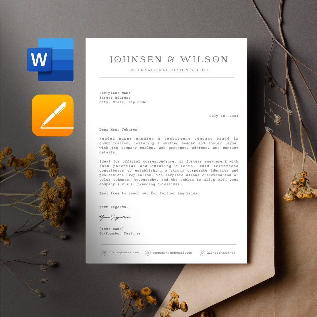 Business Letterhead Template for Microsoft Word and Pages, A4 and US ...