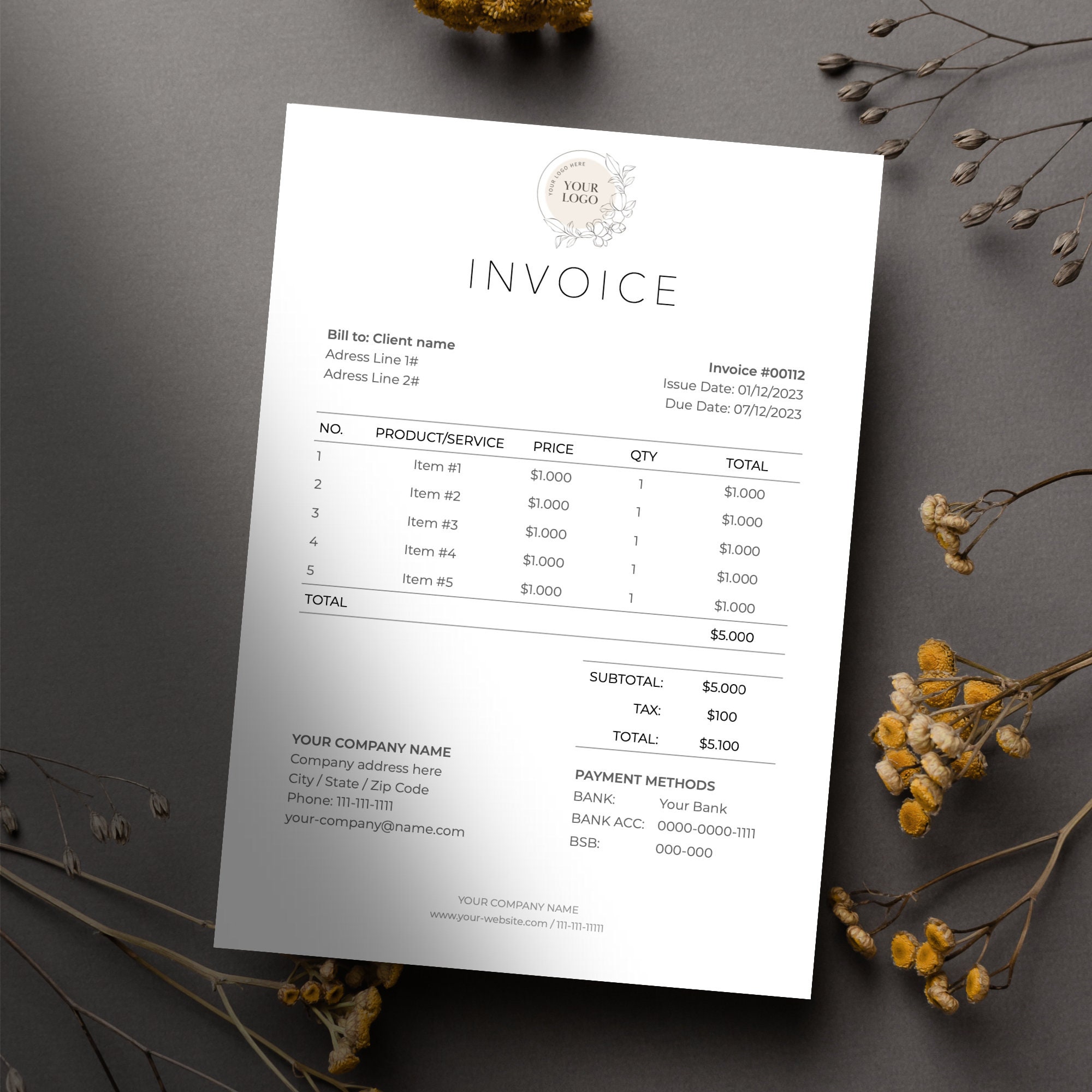 Sample Invoice Corporate Billing, Template in Modern Boho Style ...