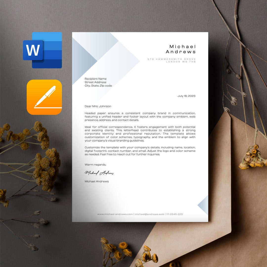Business Letterhead Template for Microsoft Word and Pages, Letterhead ...