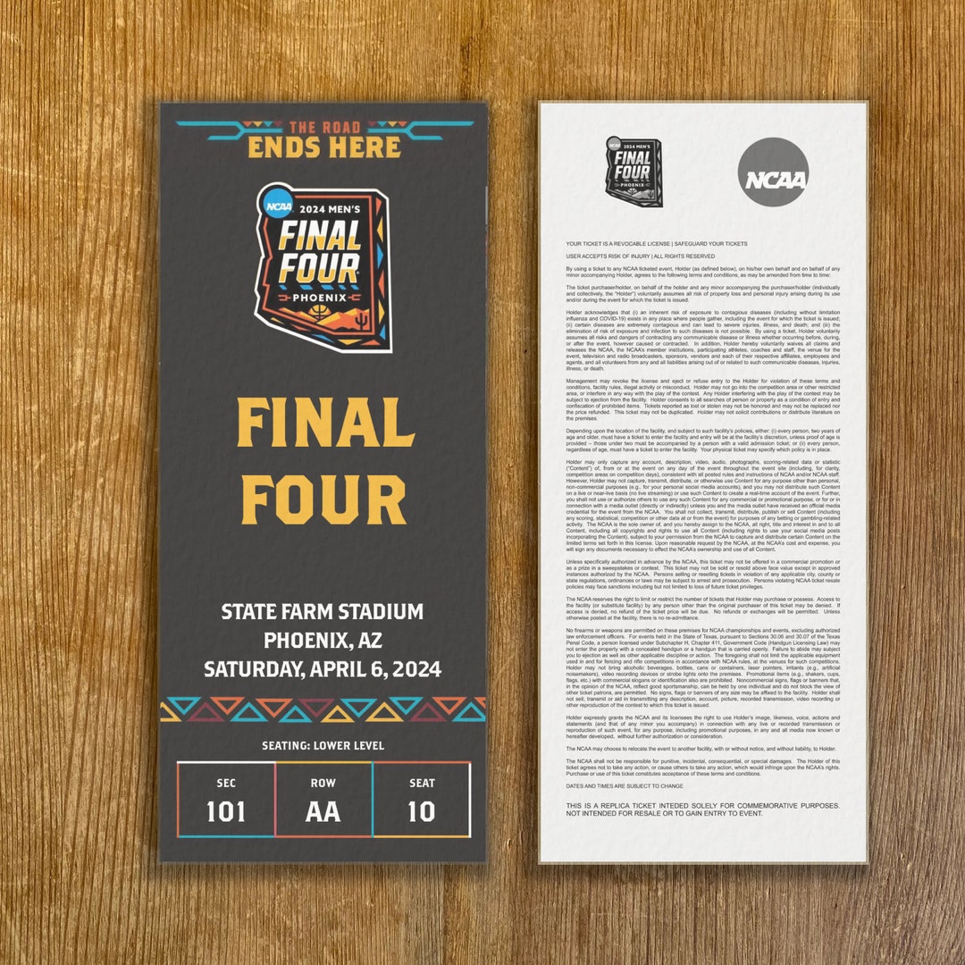 Customizable 2024 Final Four Physical Ticket Stub Commemorative Ticket ...
