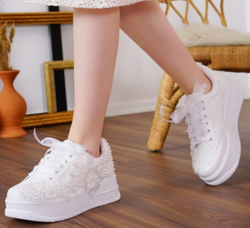 Pearl Embroidered Low Sole Bridal and Wedding Shoes With Tulle and Lace ...