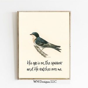 His Eye is on the Sparrow Bible Verse Print, Encouraging Christian Wall ...