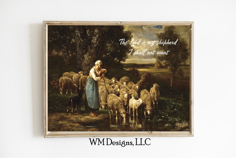 Vintage Oil Painting Sheep Scripture Art Digital Download, Bible Verse ...