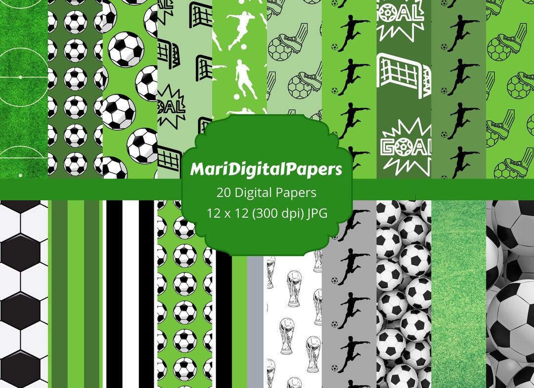 Green Soccer Digital Paper, Sport Scrapbook Papers, Football Background ...