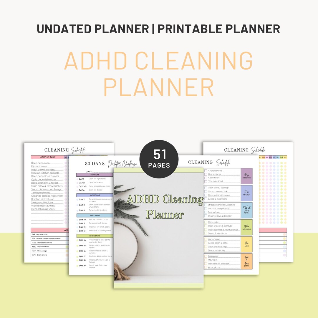ADHD Cleaning Planner PDF | Printable Chore, Deep Clean, Declutter ...