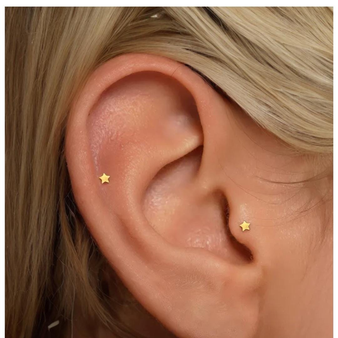 20G/18G/16G Tiny Star Push Pin Labret • G23 Titanium Threadless Flat Back Earring • Tragus Stud ...