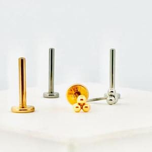 20G/18G/16G Trinity Bead Push Pin Labret • G23 Titanium Threadless Flat Back Earring • Tragus ...