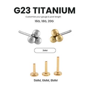 20G/18G/16G Trinity Bead Push Pin Labret • G23 Titanium Threadless Flat Back Earring • Tragus ...