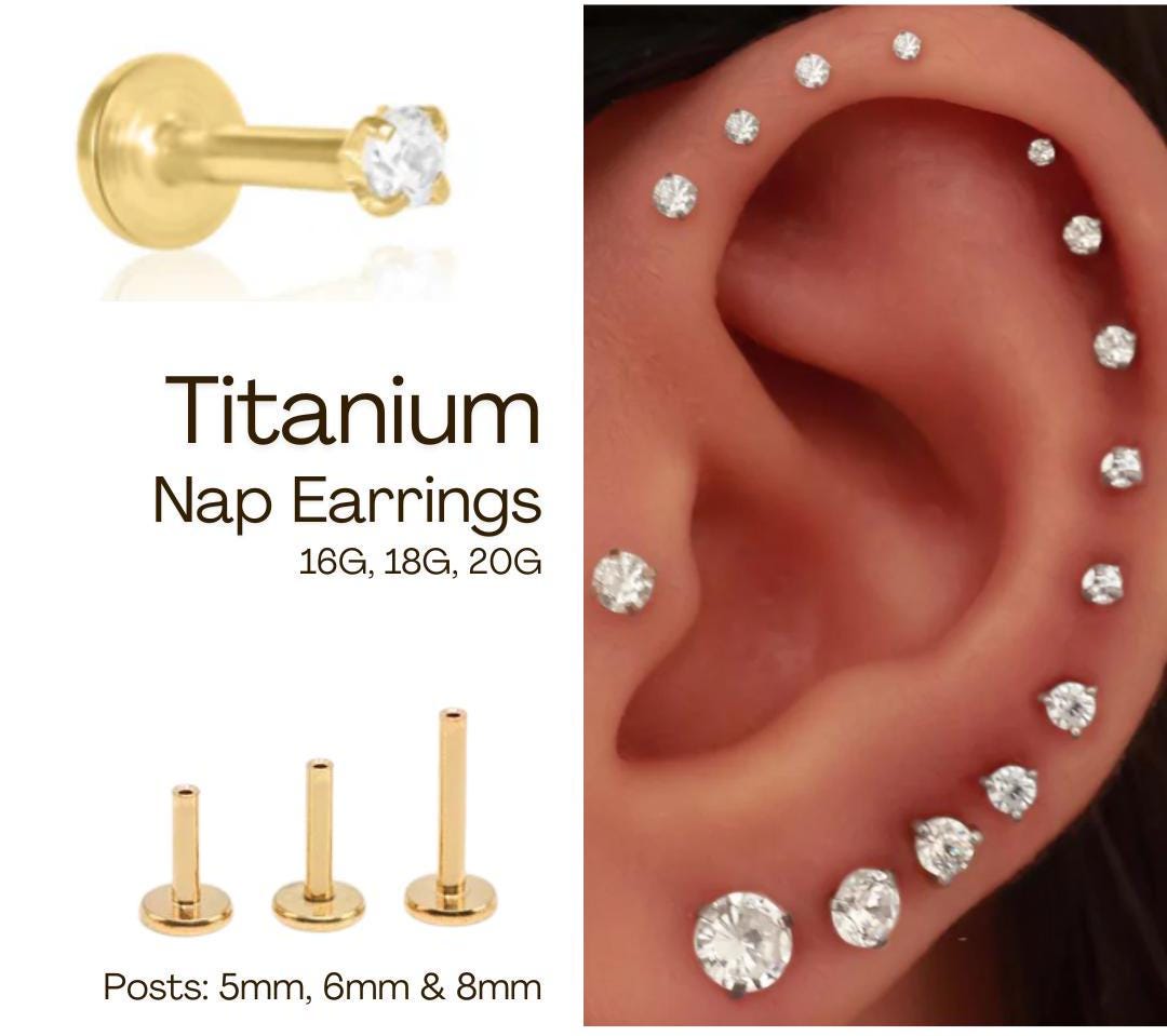 20G, 18G, 16G CZ Push Pin Labret • 1.5mm-4mm Threadless Flat Back Earring • Tragus Stud • Helix ...