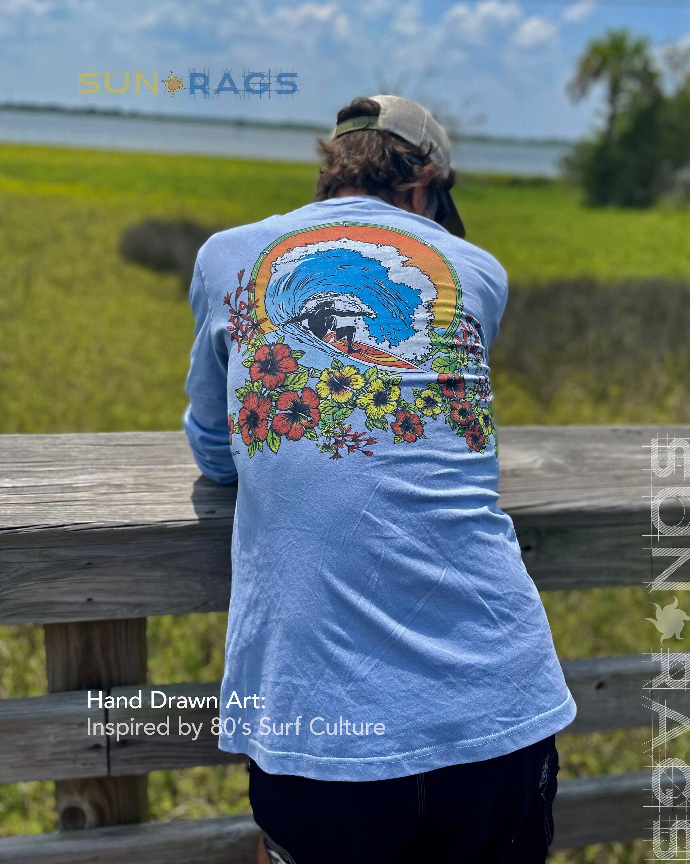 Vintage Long-sleeve Surf T-shirt, Beach Wear, Ocean Surfing Shirt, 70's ...