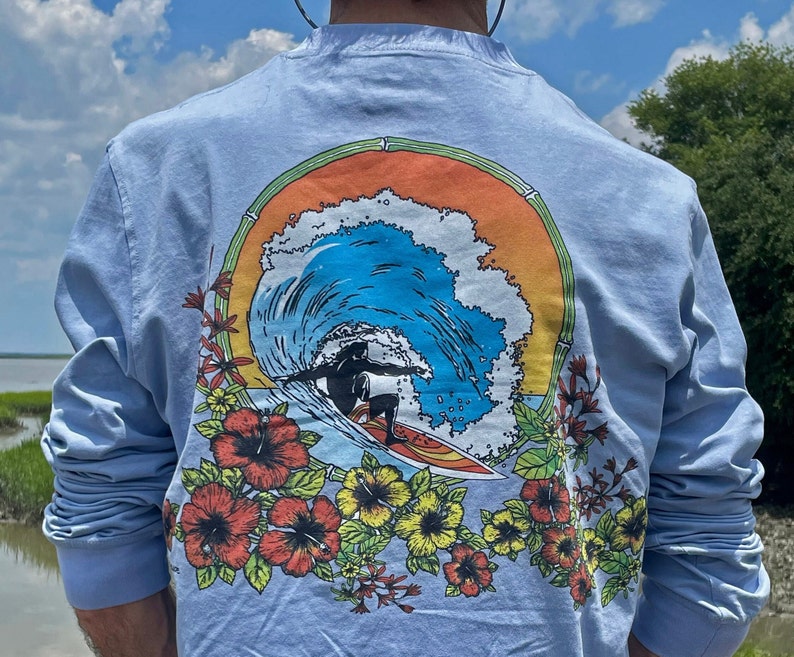 Vintage Long-sleeve Surf T-shirt, Beach Wear, Ocean Surfing Shirt, 70's ...