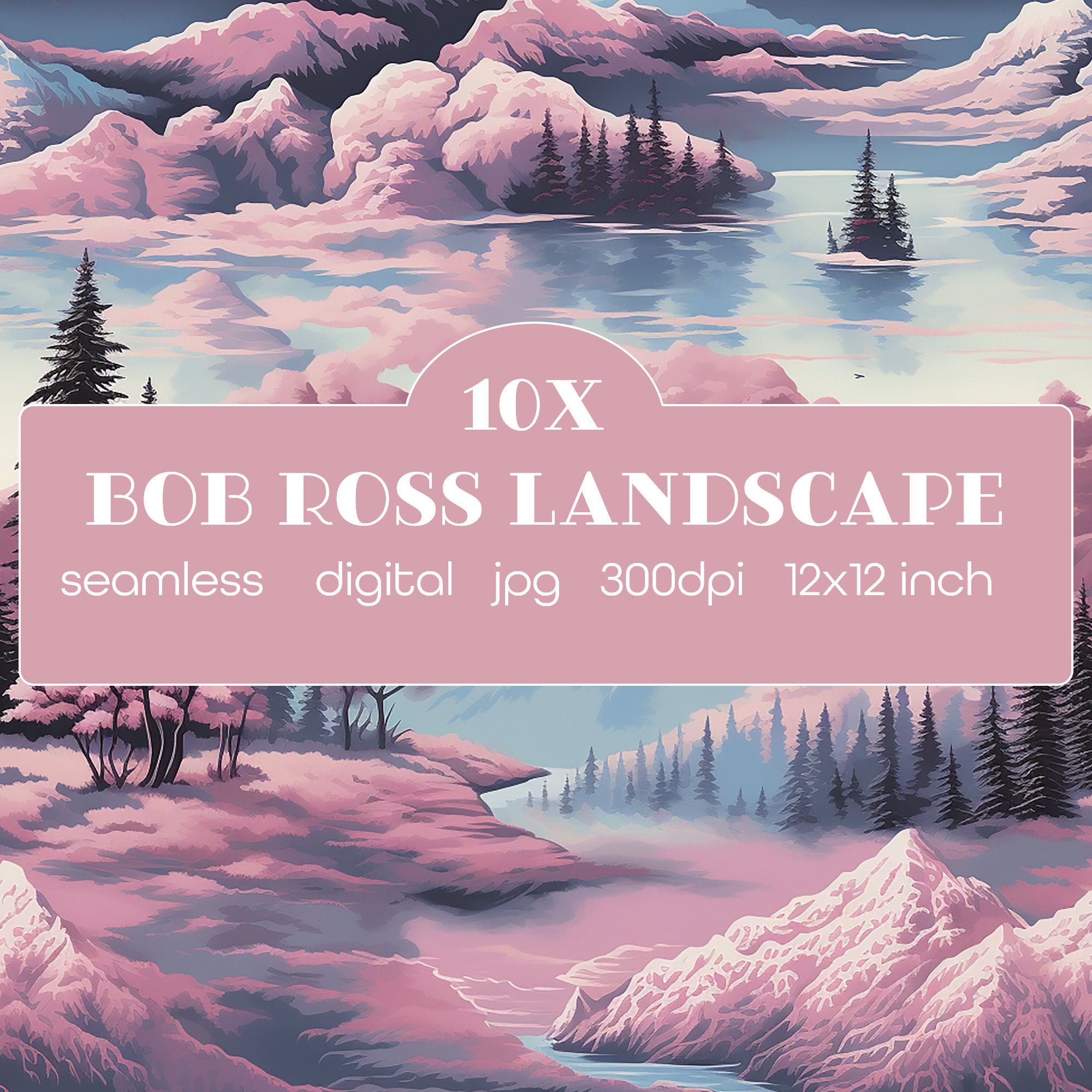 Bob Ross Inspired Landscape Digital Paper SEAMLESS 3D Pattern 10 ...