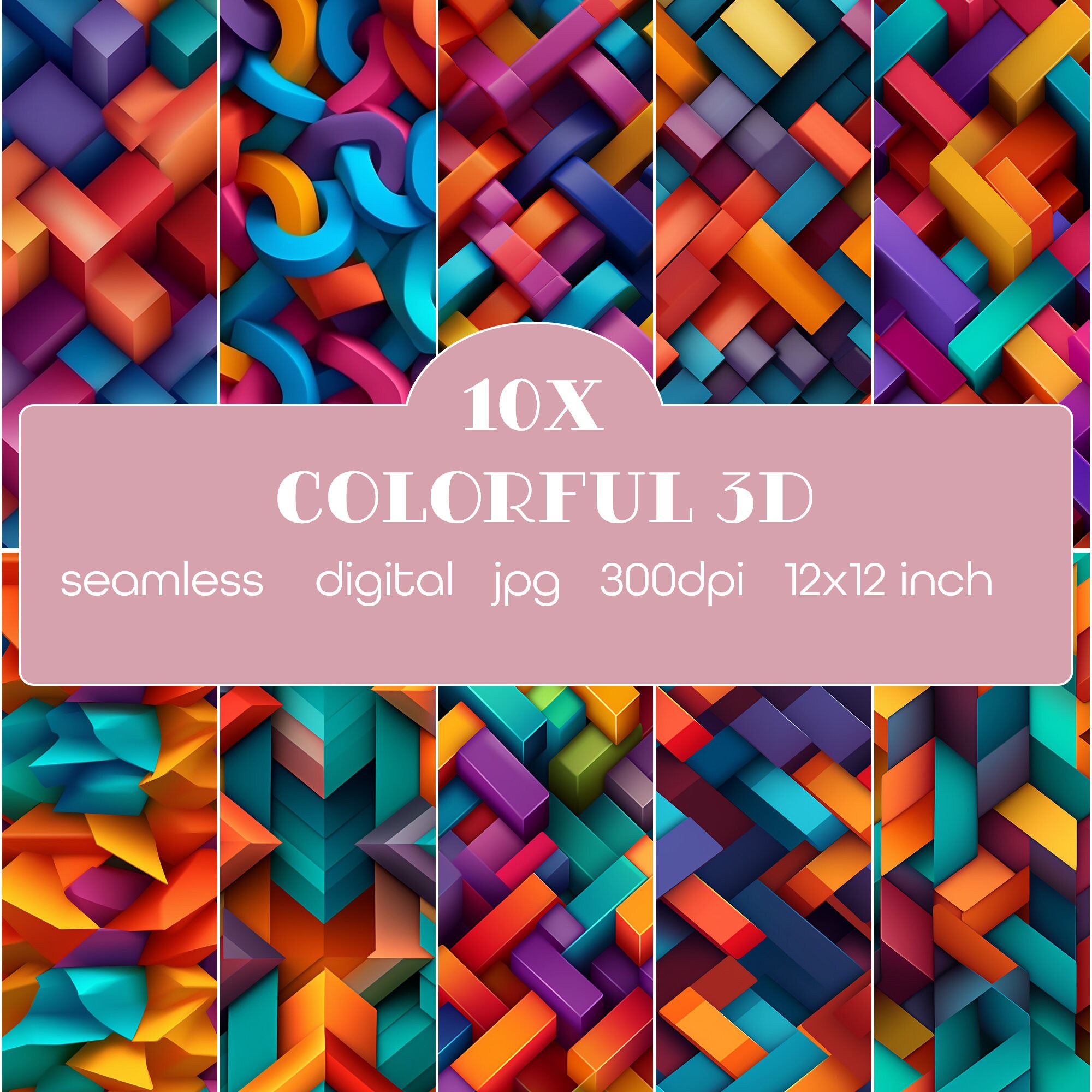 Colorful 3D Digital Paper SEAMLESS 3D Pattern 10 Designs - Etsy