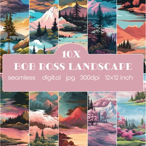 Bob Ross Inspired Landscape Digital Paper SEAMLESS 3D Pattern 10 ...