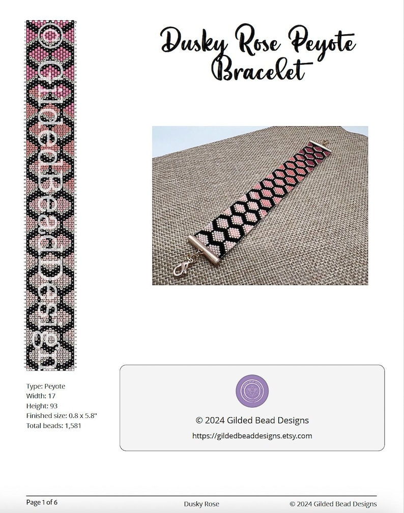 Dusky Rose Peyote Bracelet Pattern PDF, Instant Download, Odd-count Peyote - Etsy