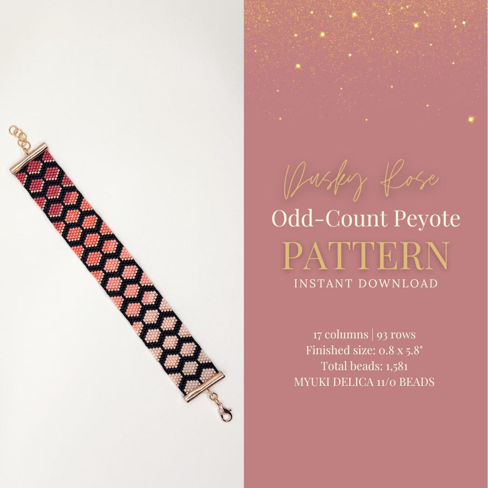Dusky Rose Peyote Bracelet Pattern PDF, Instant Download, Odd-count Peyote - Etsy