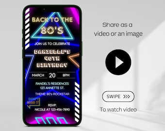 80s Theme Neon Party Invitation - Etsy