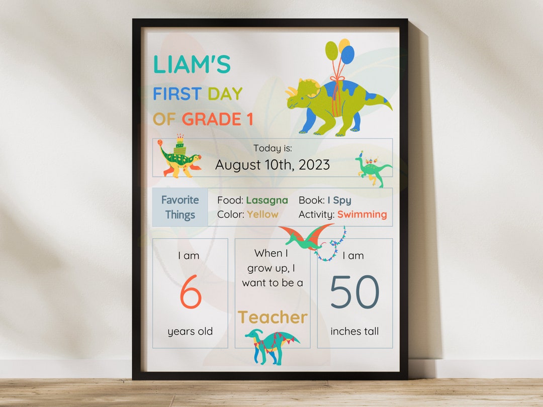 Dinosaur First Day of School Sign Template, Digital First Day of School ...