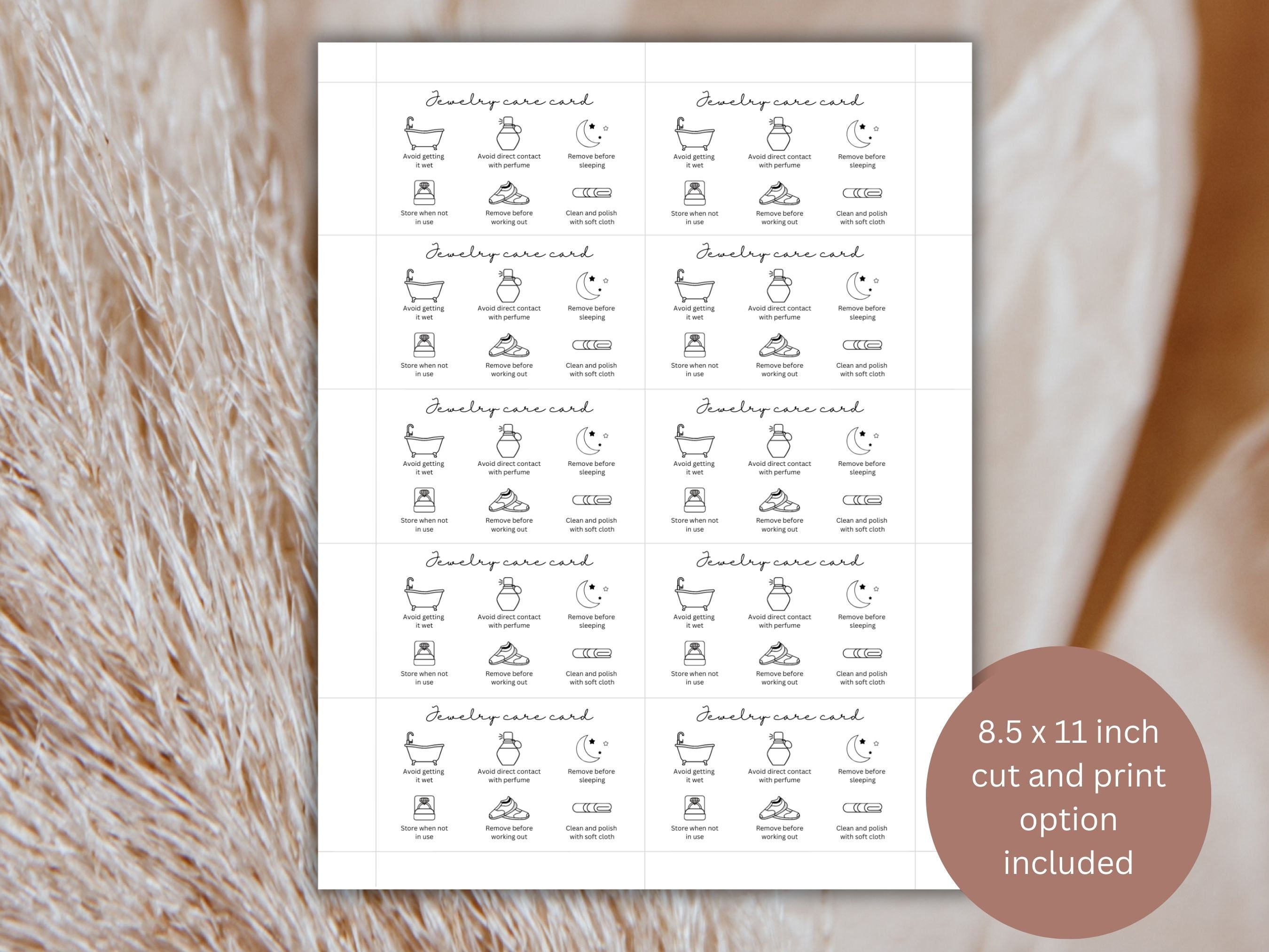 Ready to Print Jewelry Care Card, Printable Jewelry Care Card ...