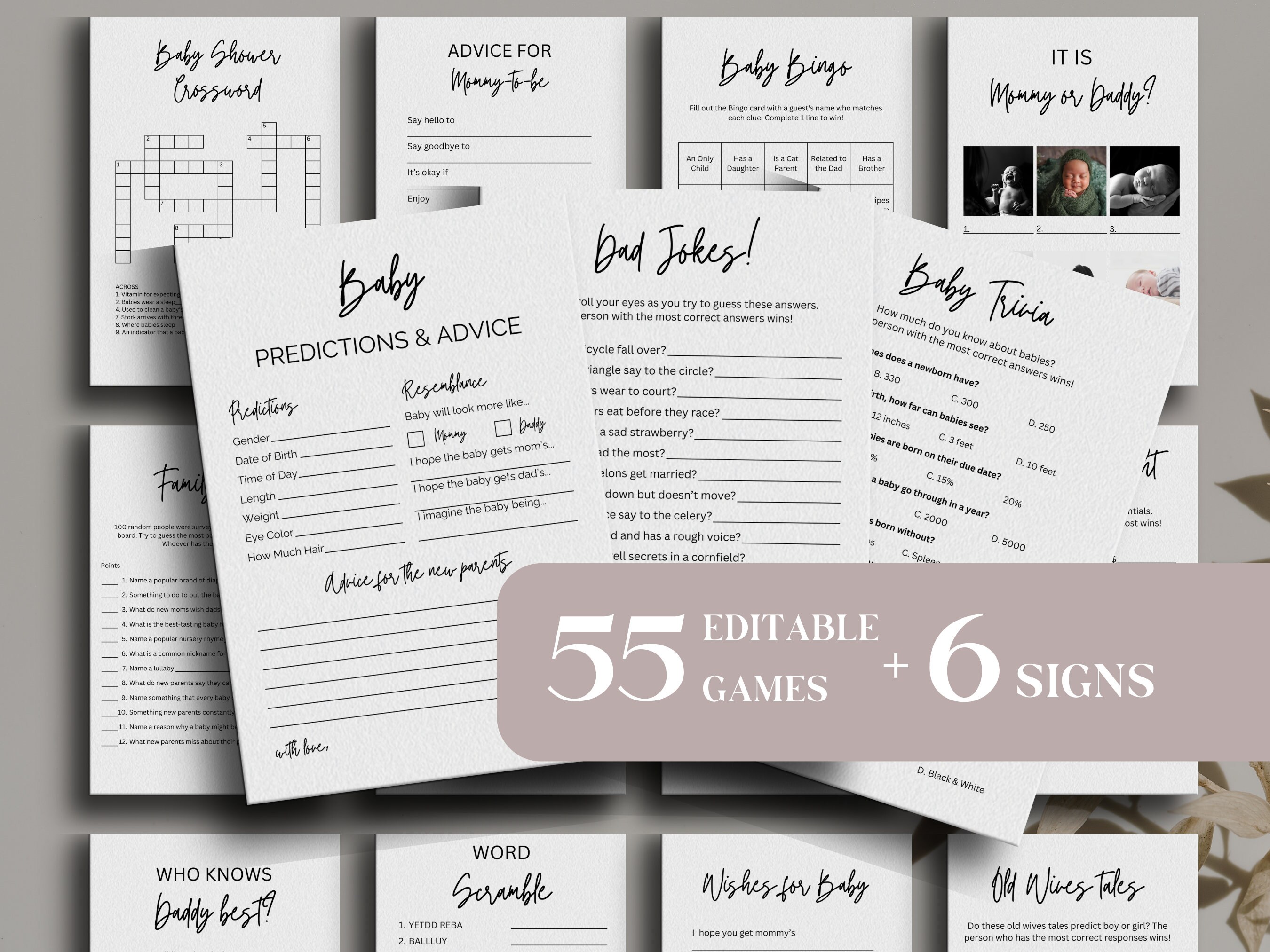 Baby Shower Games Bundle, Minimalist Baby Shower Games, Modern Baby ...