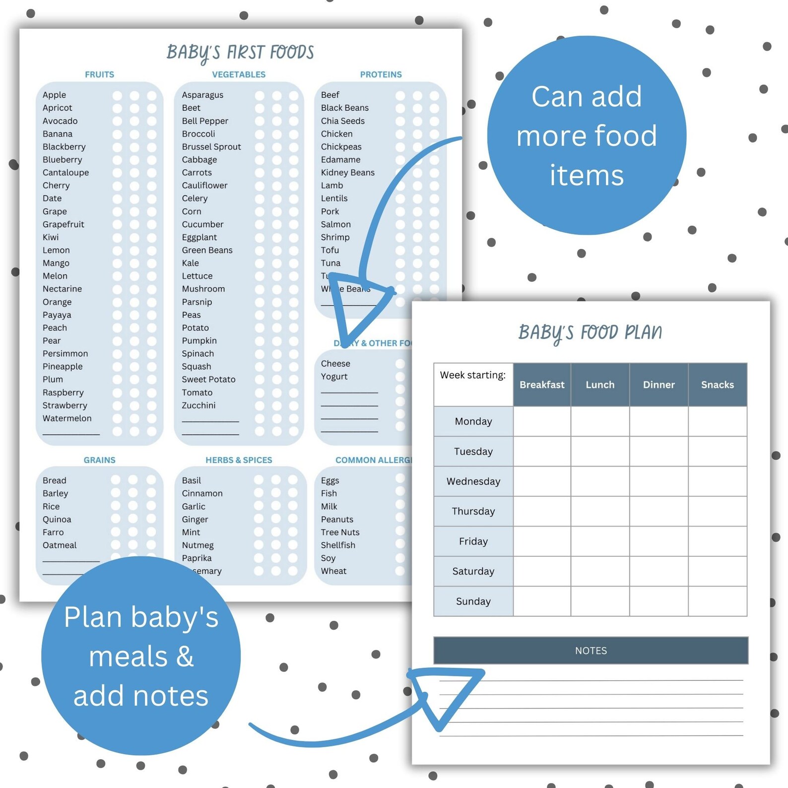 Baby's First Food Checklist,baby Food Tracker, Baby Meal Planner, Food ...