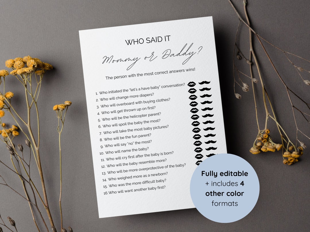 Who Said It Game, Guess Who Baby Shower Game, Who Said It Mommy or ...