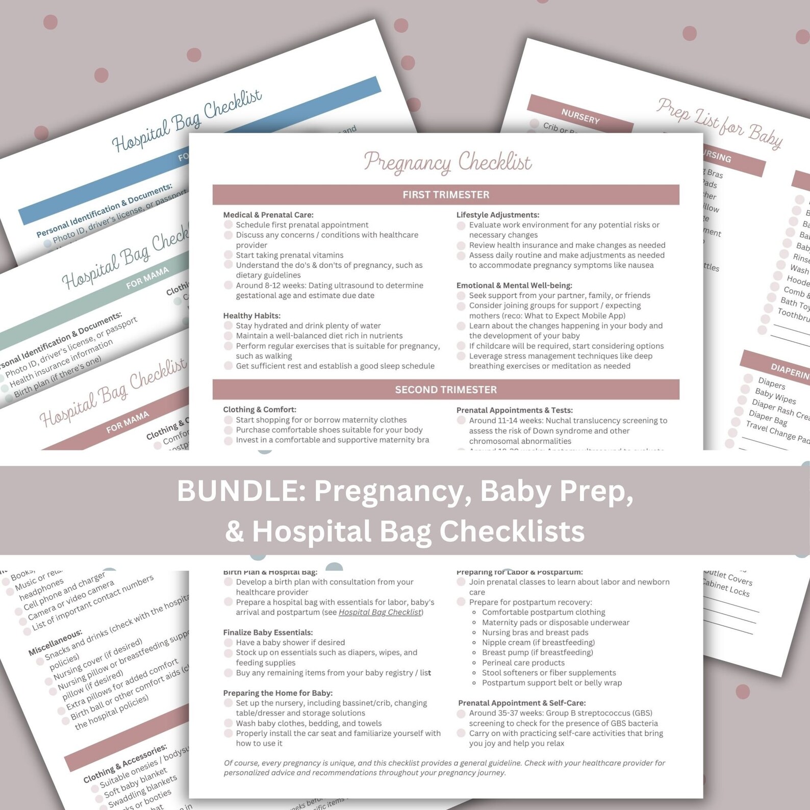 Pregnancy Checklists Bundle, Pregnancy Prep Printable, Expecting Mom ...