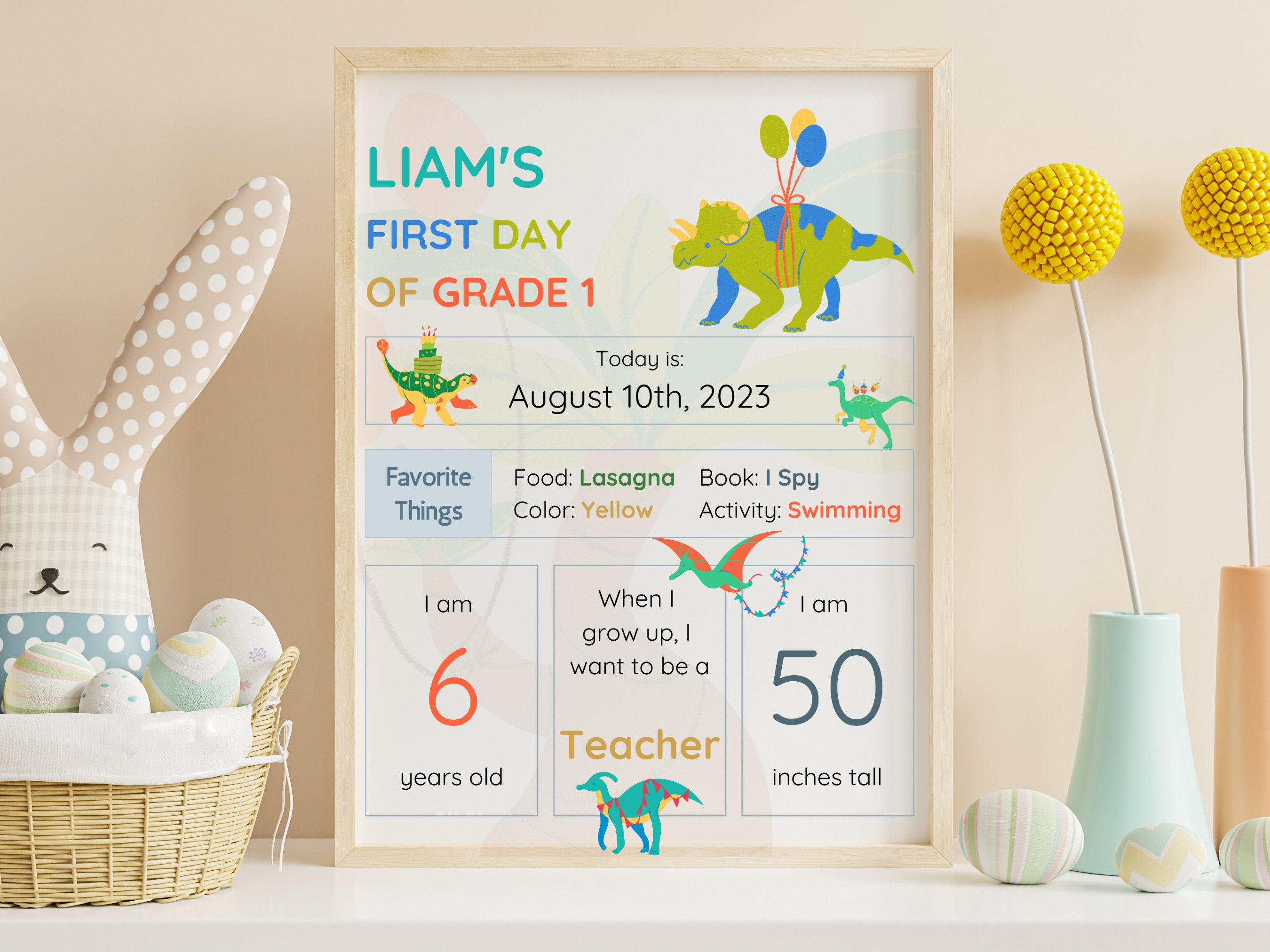 Dinosaur First Day of School Sign Template, Digital First Day of School ...