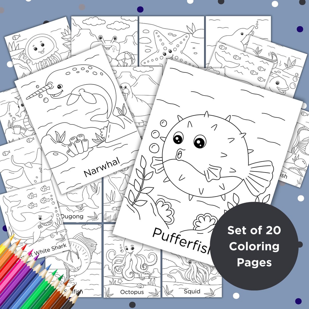 Underwater Coloring Pages, Set of 20, Sea Creature Coloring, Creative ...