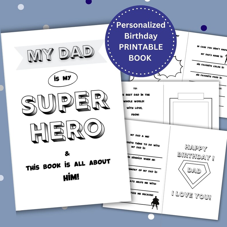 Super Hero Dad Printable Birthday Book Birthday Card - Etsy
