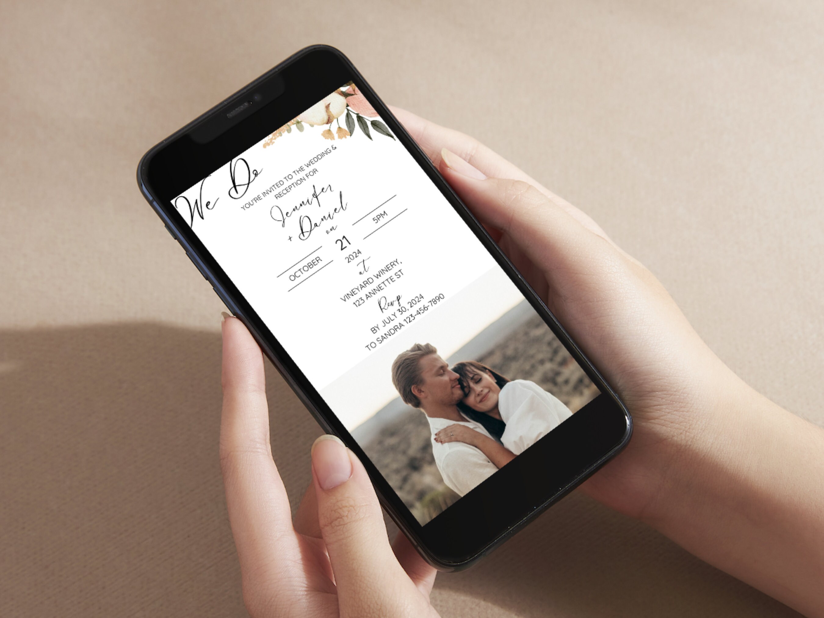 Digital Wedding Invitation Template, Photo Wedding Invitation, Boho ...