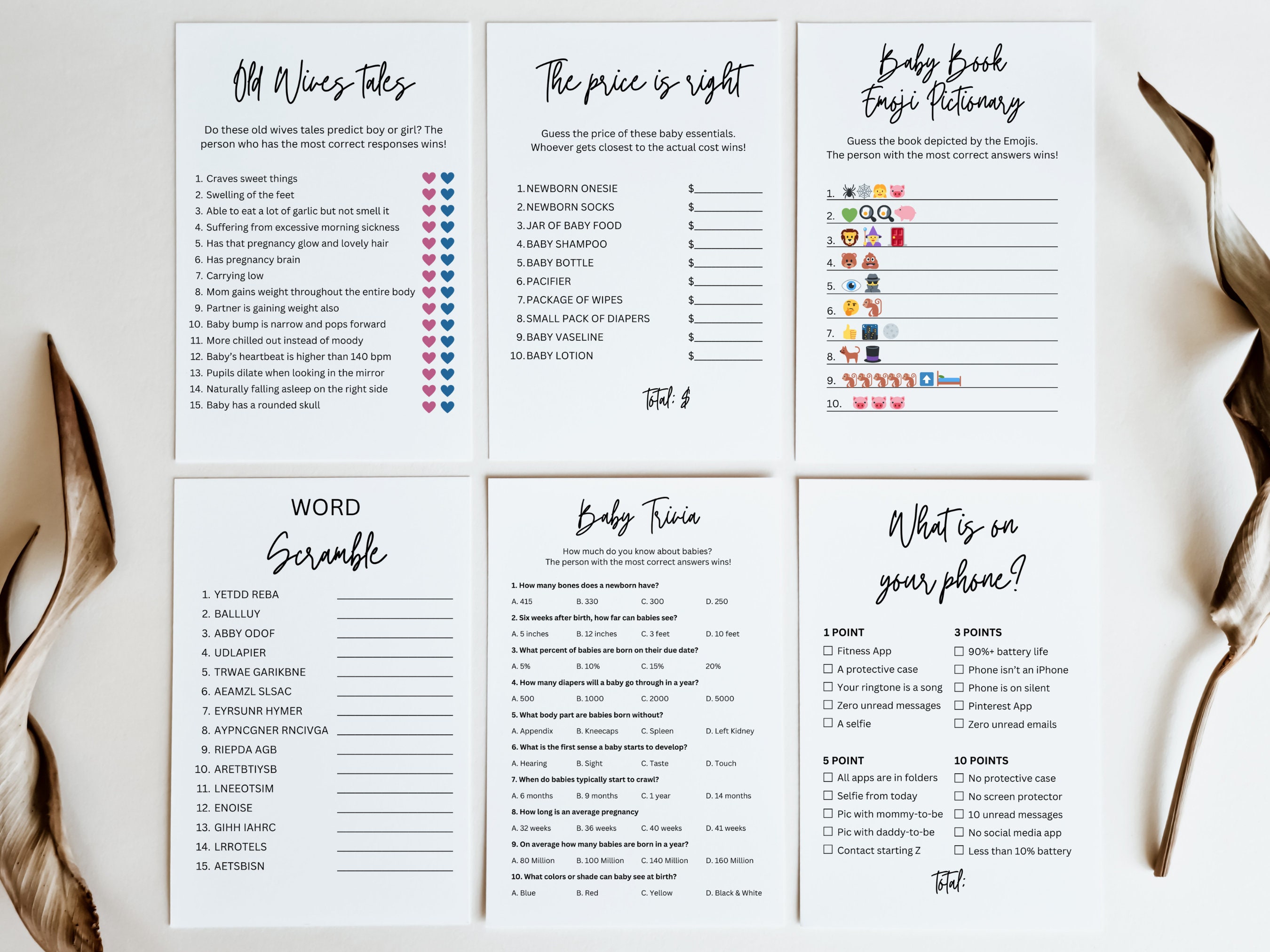 Baby Shower Games Bundle, Minimalist Baby Shower Games, Modern Baby ...