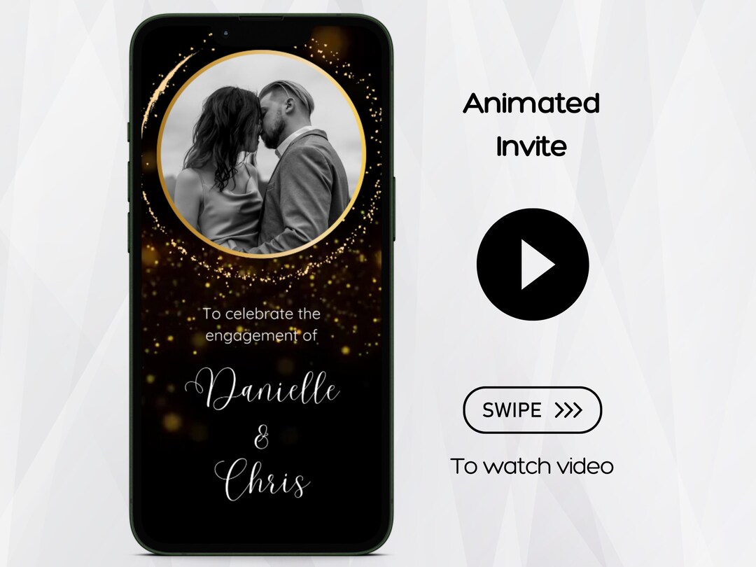 Black and Gold Engagement Video Invitation Template, Engagement Party ...