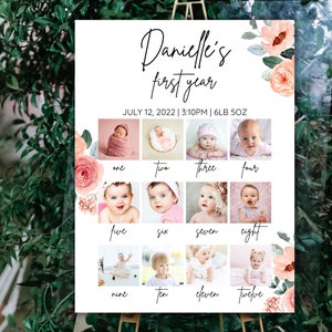 Floral First Birthday Milestone Sign Template, First Birthday Sign ...