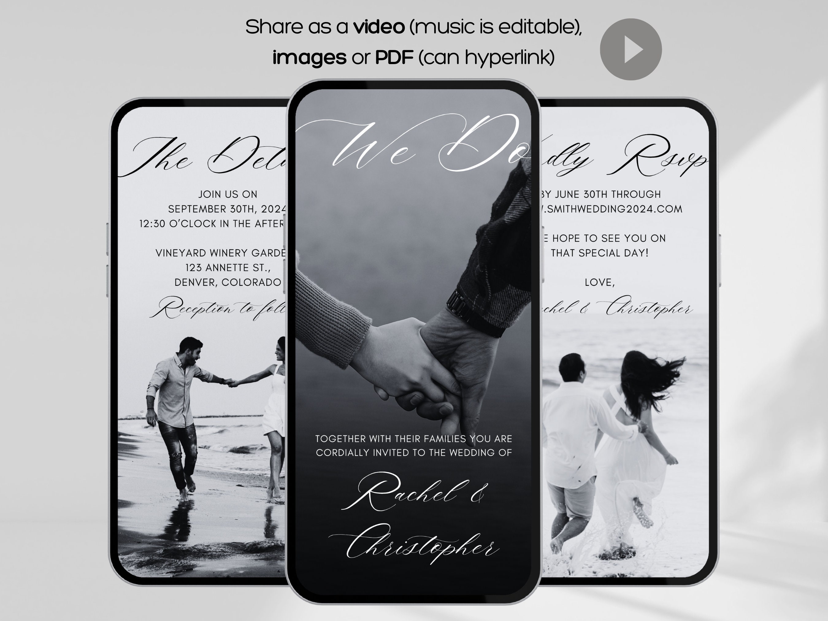 Digital Wedding Invitation, Wedding Invitation Template, Modern Wedding Invitation, Smartphone ...