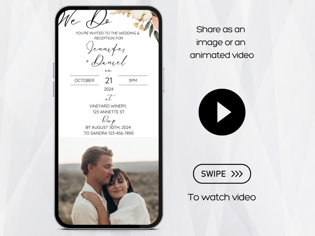 Digital Wedding Invitation Template, Photo Wedding Invitation, Boho ...