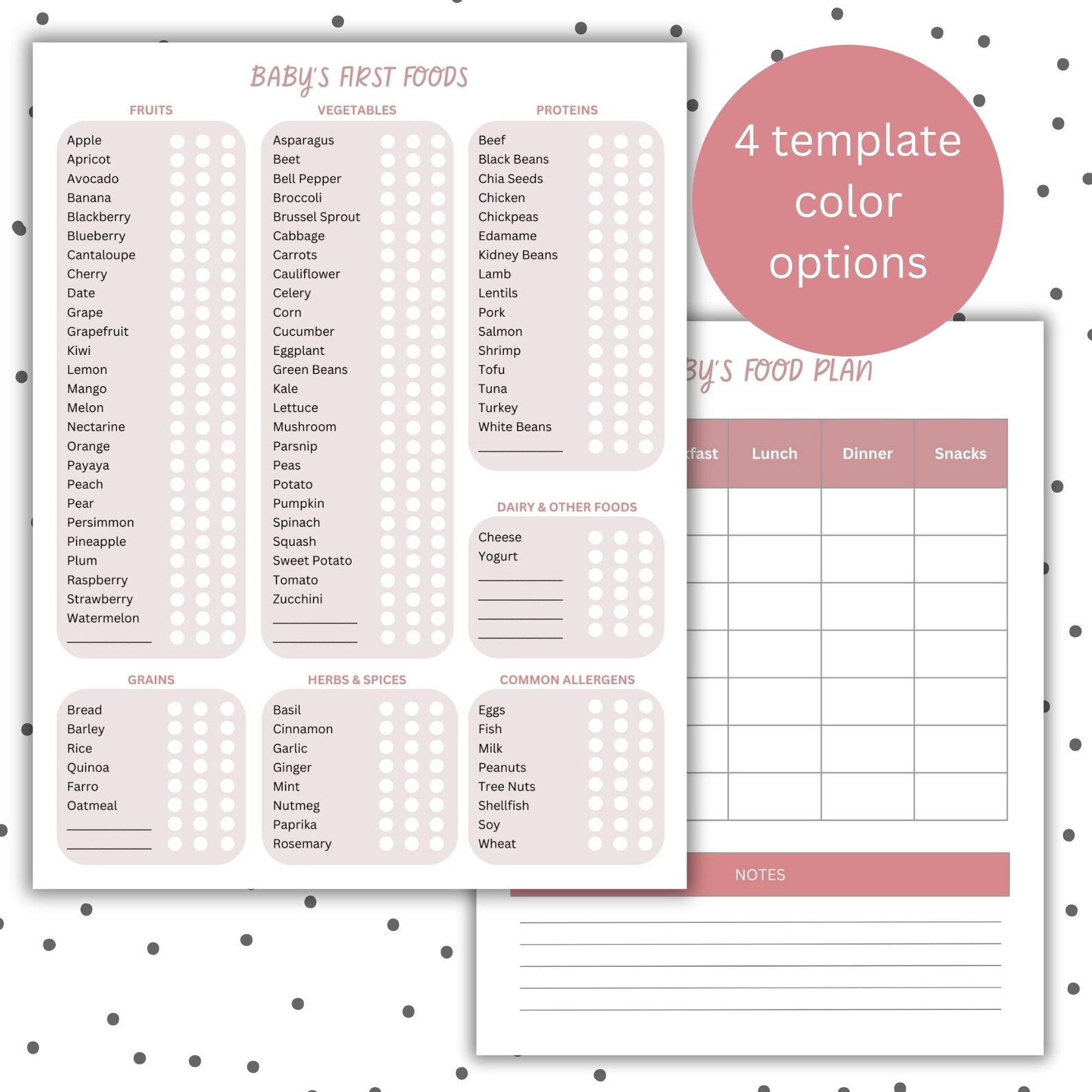 Baby's First Food Checklist,baby Food Tracker, Baby Meal Planner, Food ...